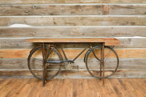 Iron Bicycle Console Table with Wooden Top - Back at the Ranch Furniture